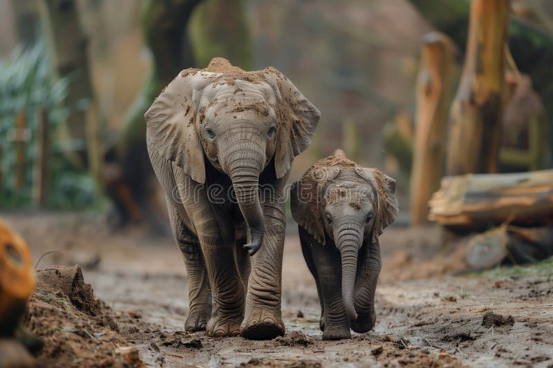 Two Baby Elephants Walking on a Dirt Path Stock Photo - Image of ...