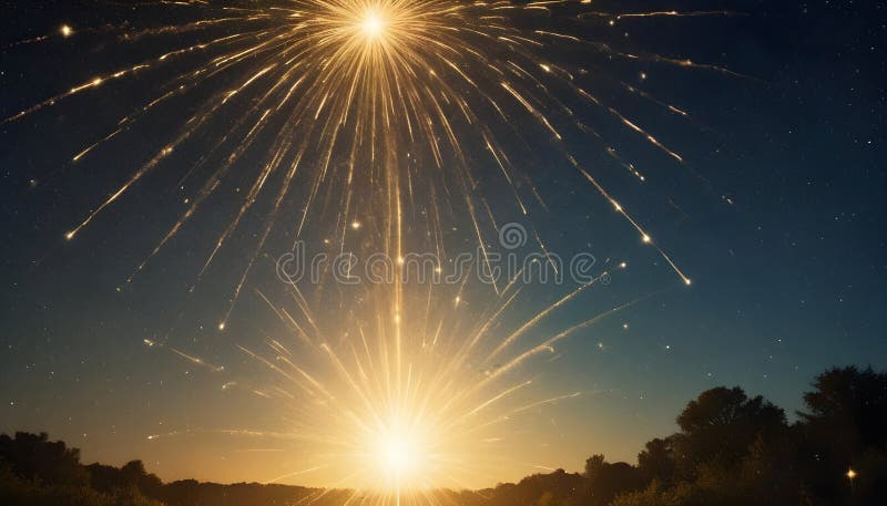 Photograph of a Single Firework Exploding in the Night Sky, with a ...