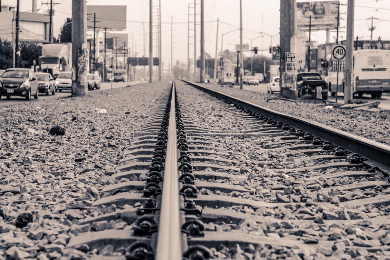 Photograph of Some Train Rails Editorial Photo - Image of parallel ...