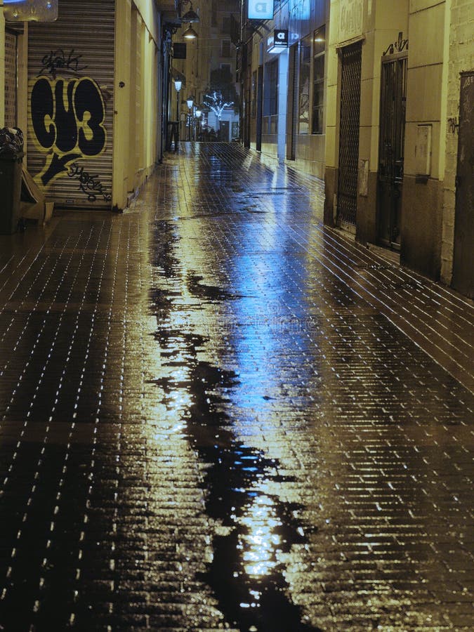 A Street without People Wet from the Rain. Stock Image - Image of water ...