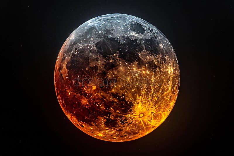Photograph of the Total Eclipse, Moon in Red and Orange, Black Sky ...