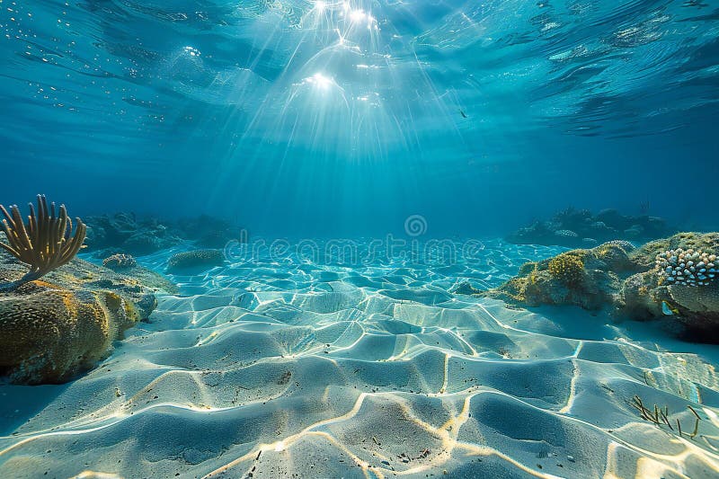 Photograph of Underwater View, Clear Blue Water, Sandy Bottom, Sunlight ...