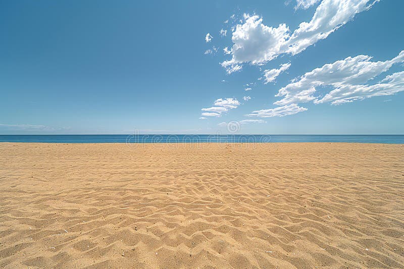 Photograph of a Wide Sand Beach with a Clear Blue Sky, a Flat Horizon ...