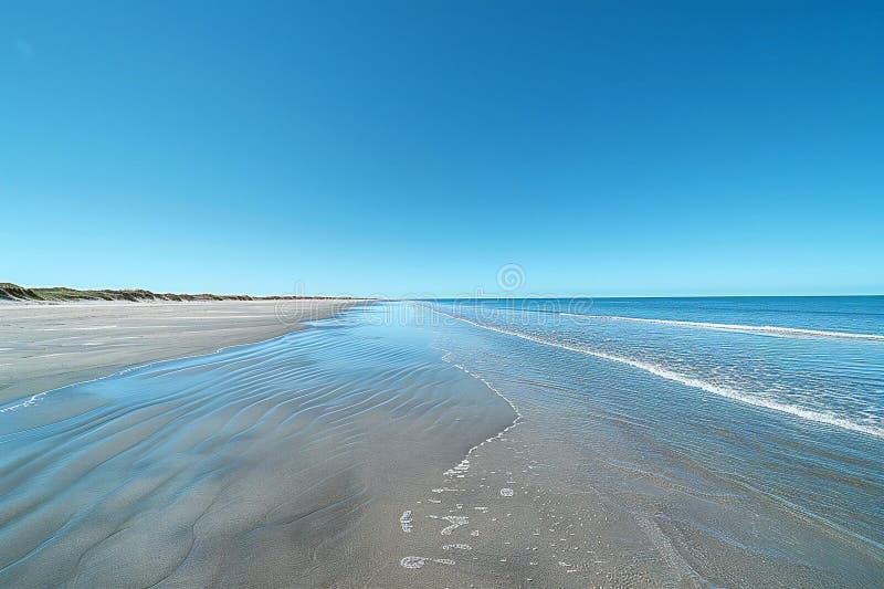 Photograph of a Wide Sand Beach with a Clear Blue Sky, a Flat Horizon ...