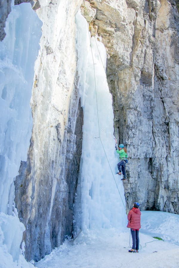 Ice Climbing a Waterfall on a Warm Winter Day Editorial Stock Image ...