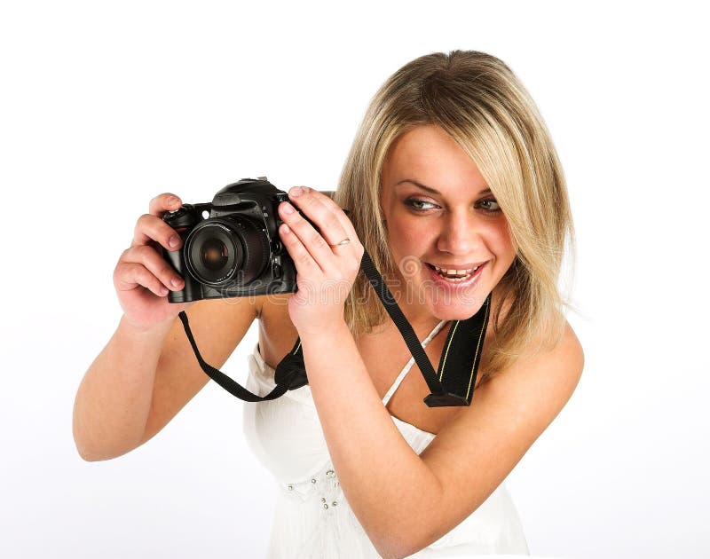 The girl with the camera stock image. Image of alone, attractive - 1621105