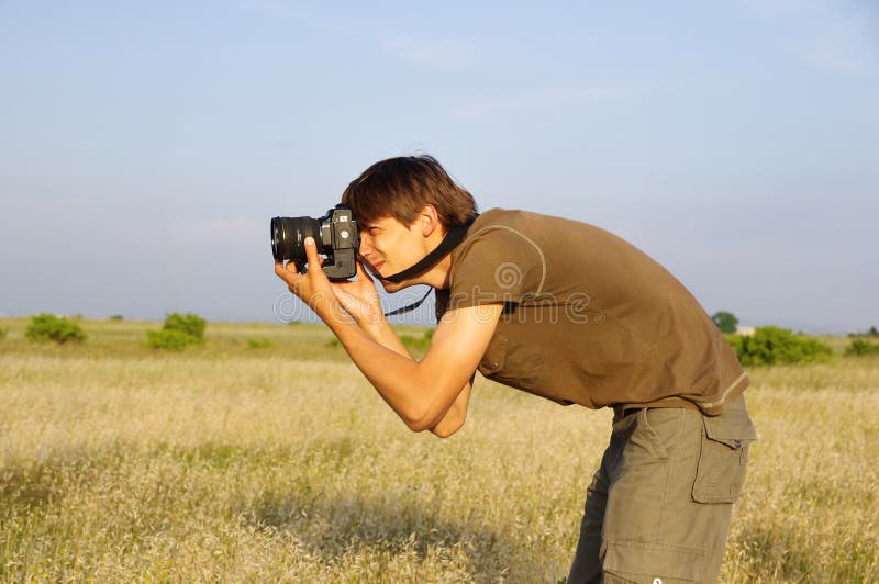 The Photographer Behind Work Stock Image - Image of cheerful, hills ...