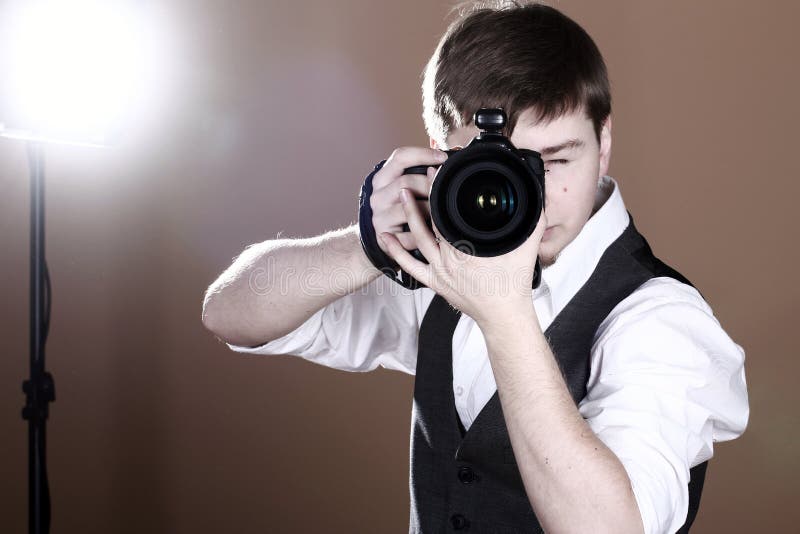 Photographer with camera stock photo. Image of flash - 22857048