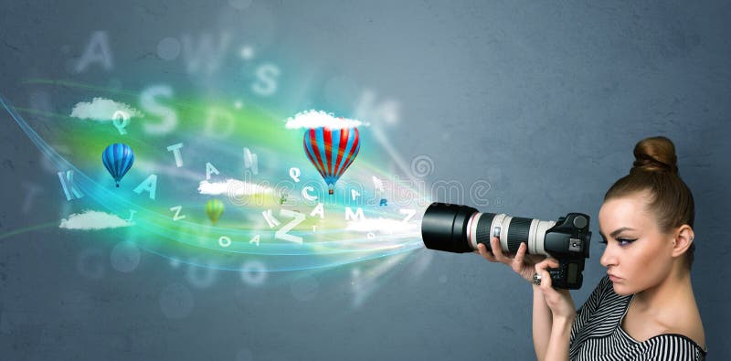 Photographer with Camera and Abstract Imaginary Stock Illustration ...