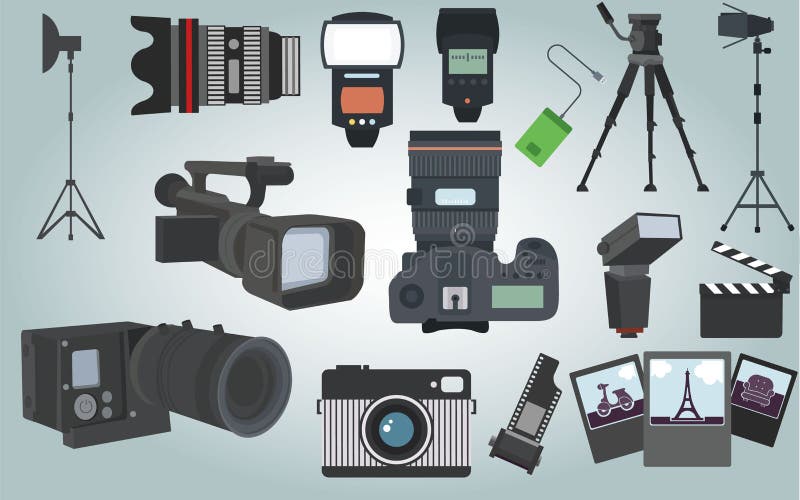 Camera and equipment icons stock illustration. Illustration of ...