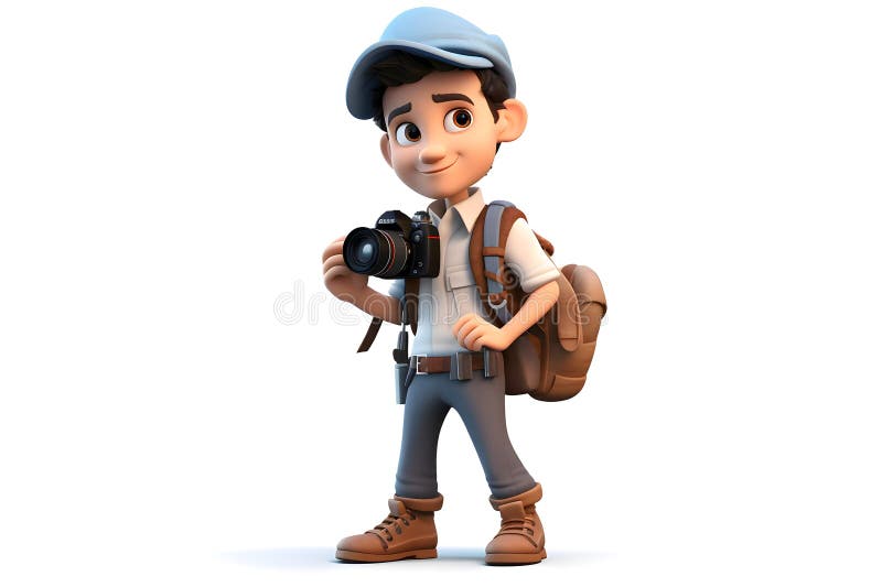 A Photographer with a Camera in His Hands on a White Background. 3d ...