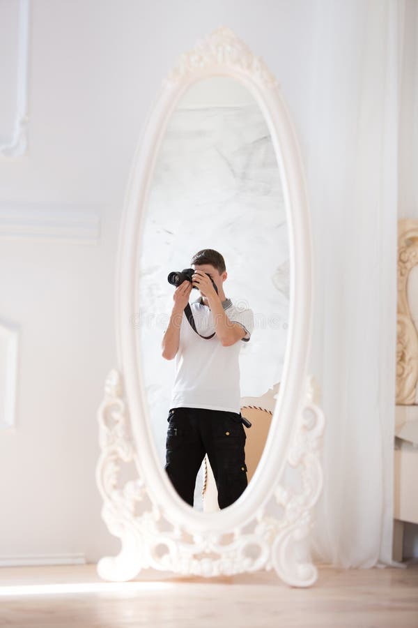 Photographer with the Camera in a Mirror Stock Image - Image of digital ...