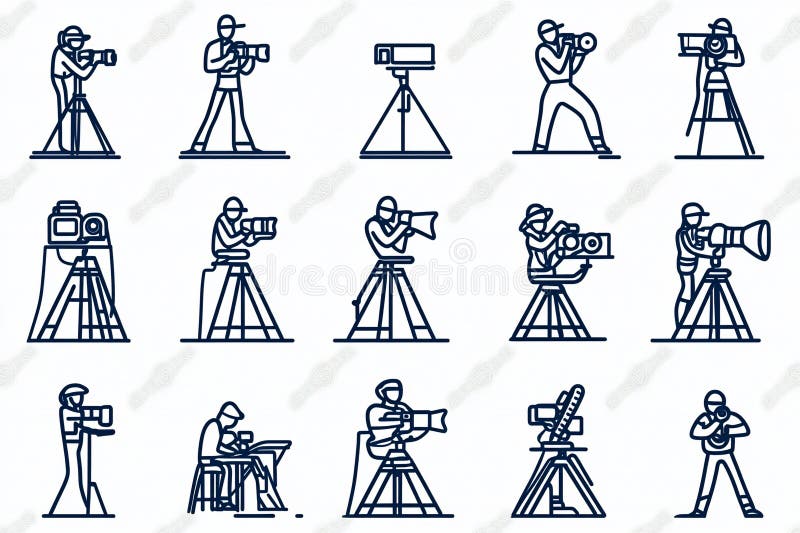 Photographer with Camera on Tripod, Various Positions Stock ...