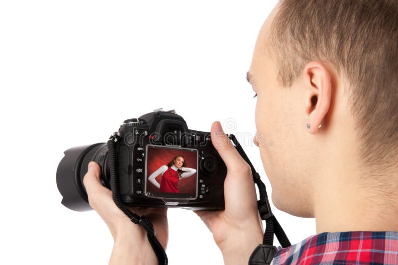 Photographer Checking His Photo Stock Image - Image of head, isolate ...