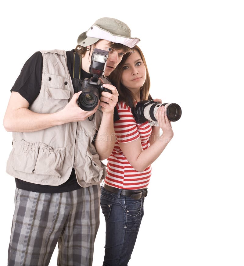Photographer Couple With Digital Camera. Stock Image - Image of ...
