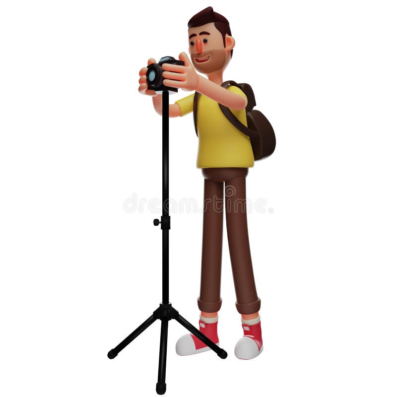 Photographer 3D Character Illustration with Camera Setting Stock ...
