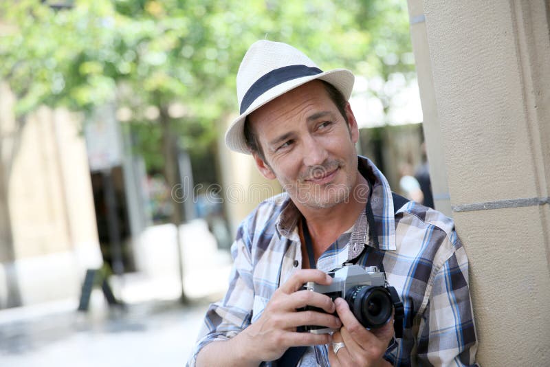 Photographer Doing Photo Reportage in Town Stock Photo - Image of adult ...