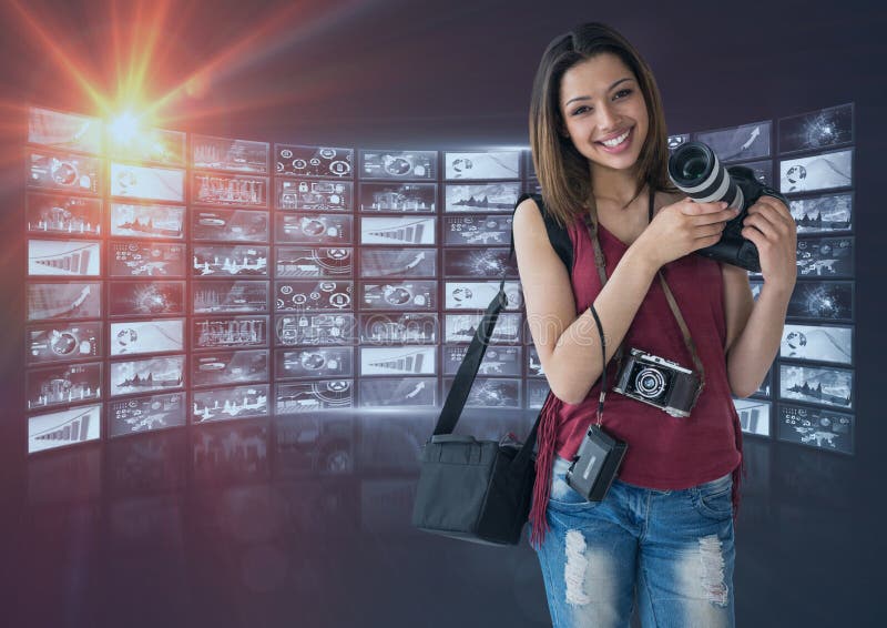 Photographer in Front of Photo Montage Frame Stock Image - Image of ...
