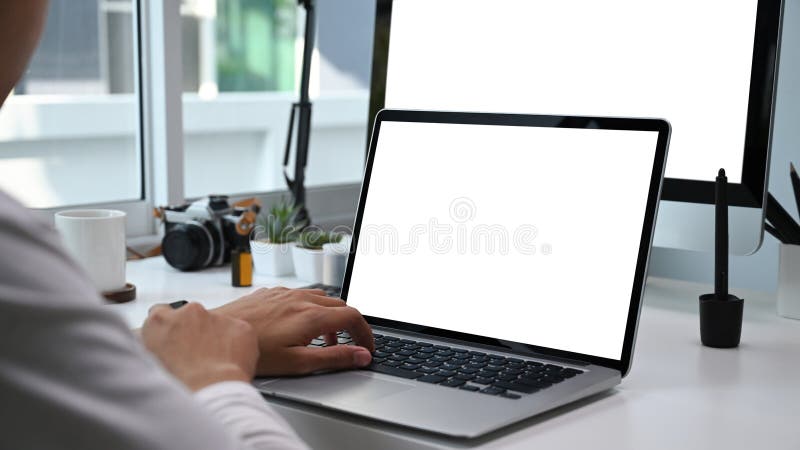 Photographer or Graphic Designer Working with Multiple Device. Blank ...
