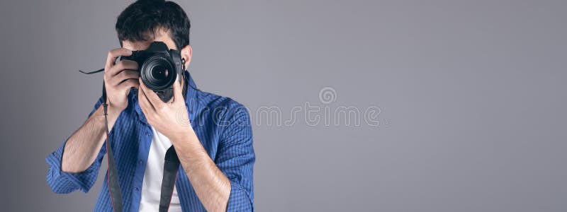 Photographer Hand Camera in Studio Stock Image - Image of portrait ...