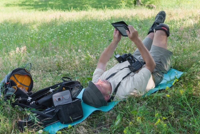 Photographer Having Rest Outdoor Stock Photo - Image of mature, alone ...