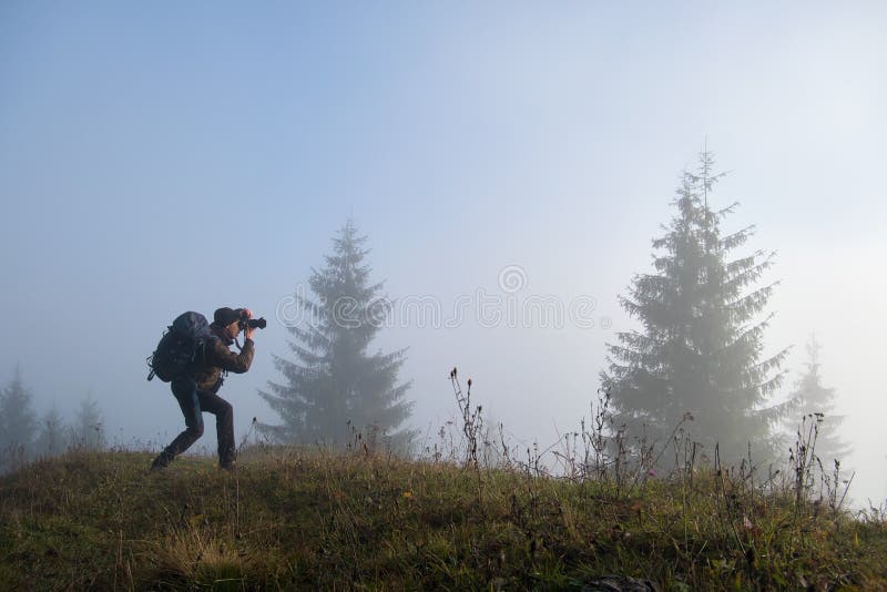 Photographer Hiker Taking Picture of Nature with Digital Camera Stock ...