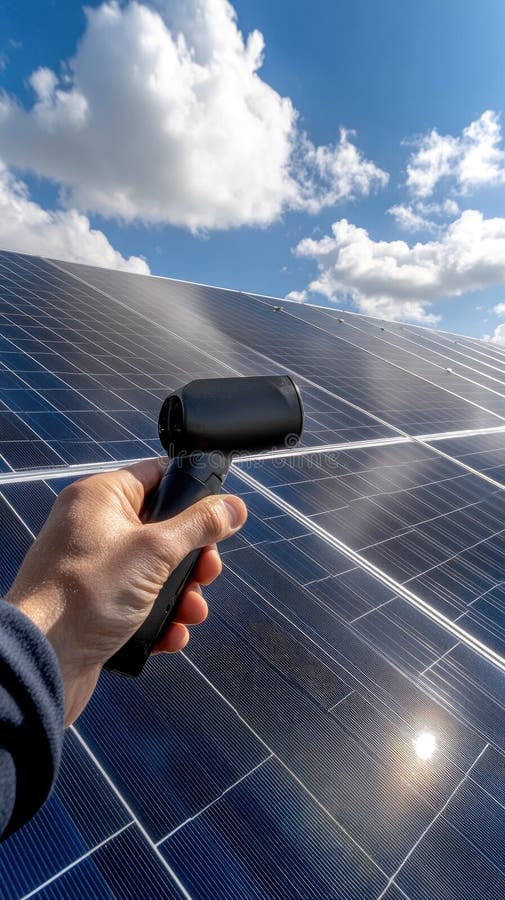 Photographer Inspects Solar Panel Temperature Using Infrared Laser ...