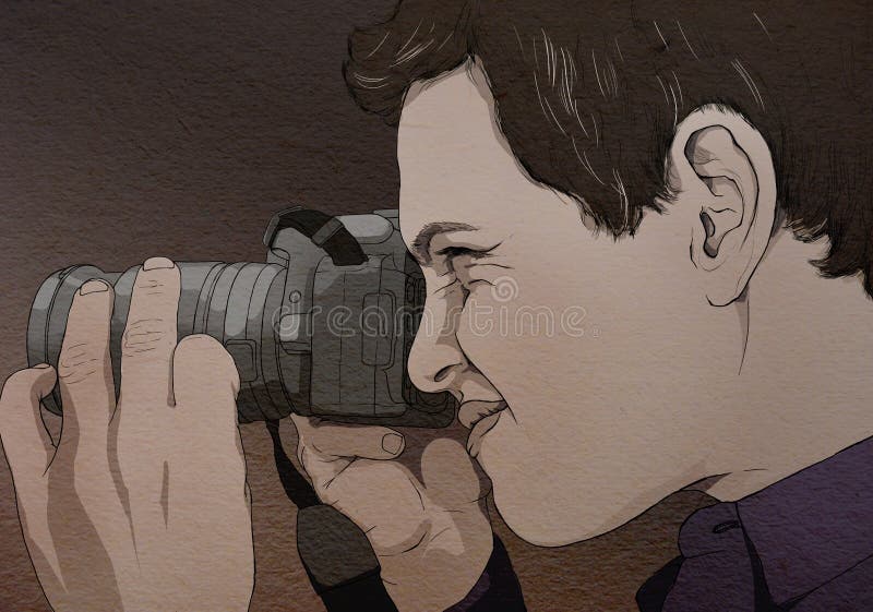 Photographer Looking at the Camera, Original Drawing. Stock ...