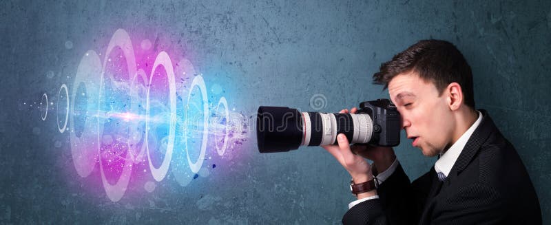 Photographer Making Photos with Powerful Light Beam Stock Photo - Image ...