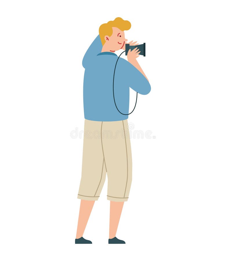 Photographer Man with Camera Stock Illustration - Illustration of lens ...