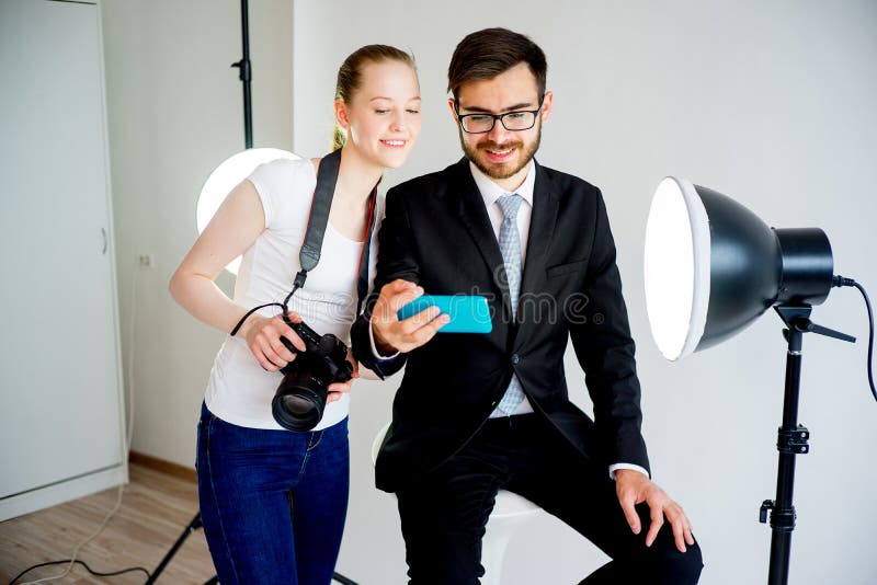 Photographer and Model Taking Selfie Stock Photo - Image of female ...