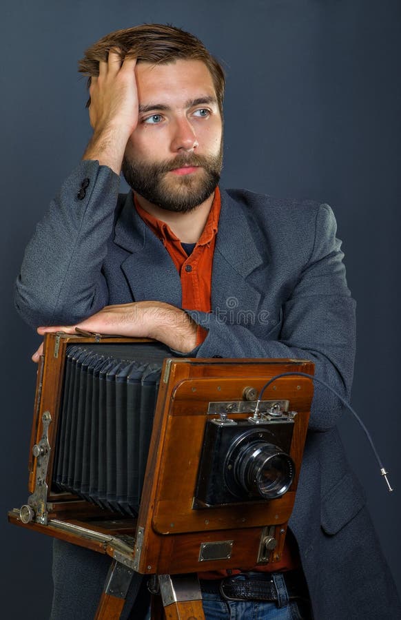 Photographer with an Old Camera Stock Image - Image of tripod ...