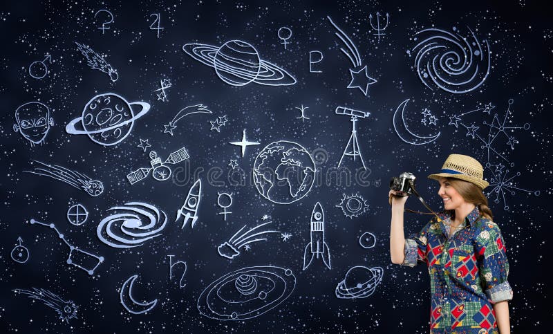 Photographer Over Space Pattern Stock Illustration - Illustration of ...