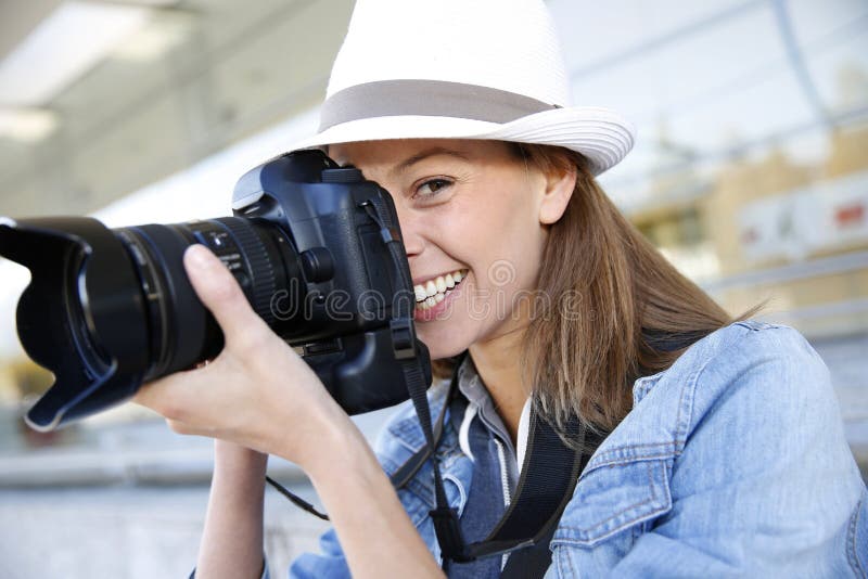 Photographer during Photo Session Stock Image - Image of reporter ...