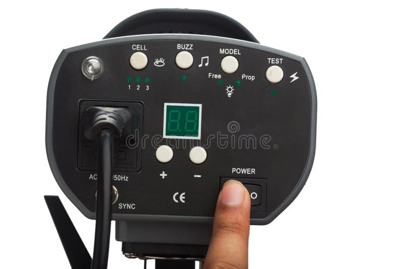 Photographer Power on Studio Light Setup on Isolated White Background ...