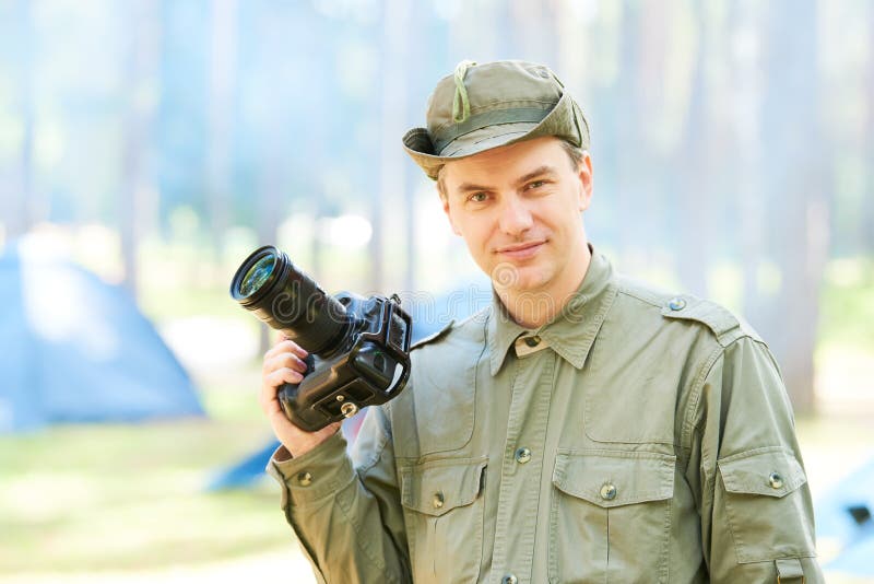 Photographer with Professional Camera Outdoors Stock Photo - Image of ...
