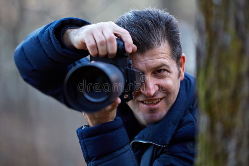 Photographer with Camera Outdoor Stock Image - Image of camera, male ...