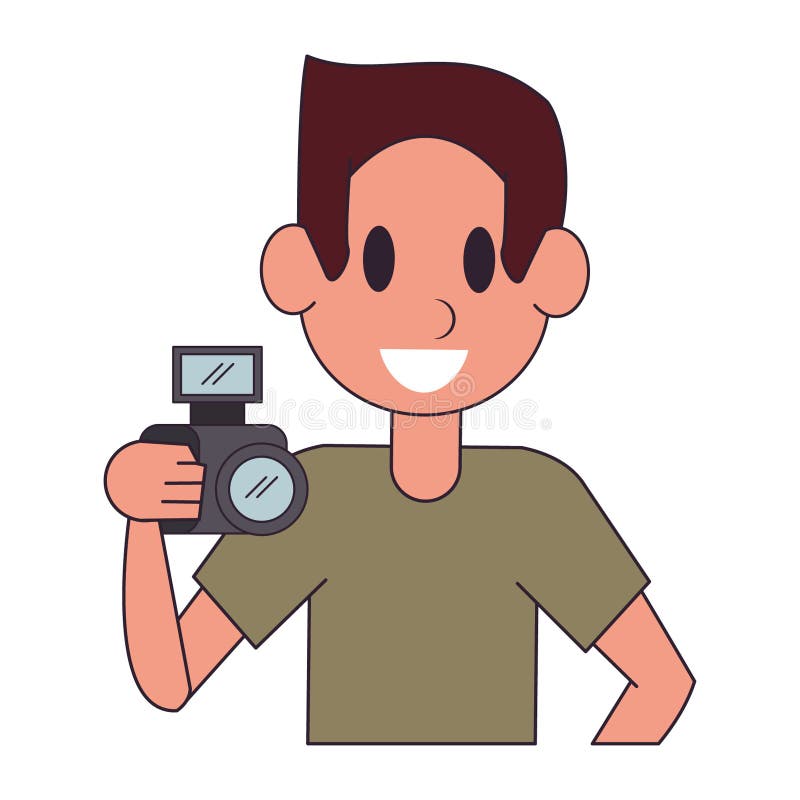 Photographer Professional Character Cartoon in Black and White Stock ...