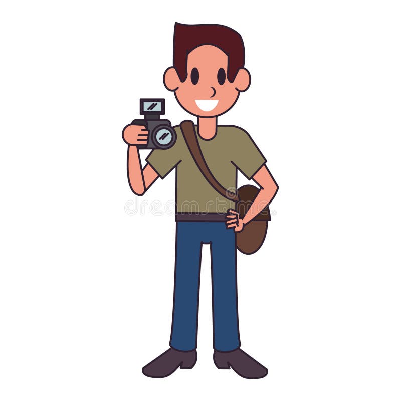 Photographer Professional Character Cartoon in Black and White Stock ...