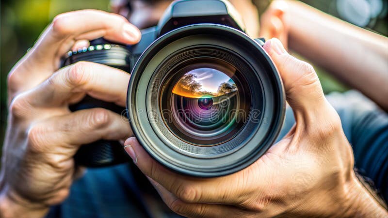 Photographer& X27;s Hands Adjusting the Camera Lens Stock Image - Image ...