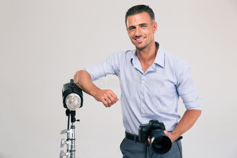 Photographer Standing with Camera Stock Image - Image of people ...