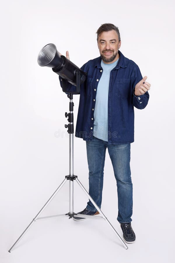 Photographer in Studio Isolated on White Background Stock Image - Image ...
