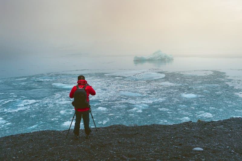 Photographer Take a Photo at Ice in Iceland Stock Image - Image of ...