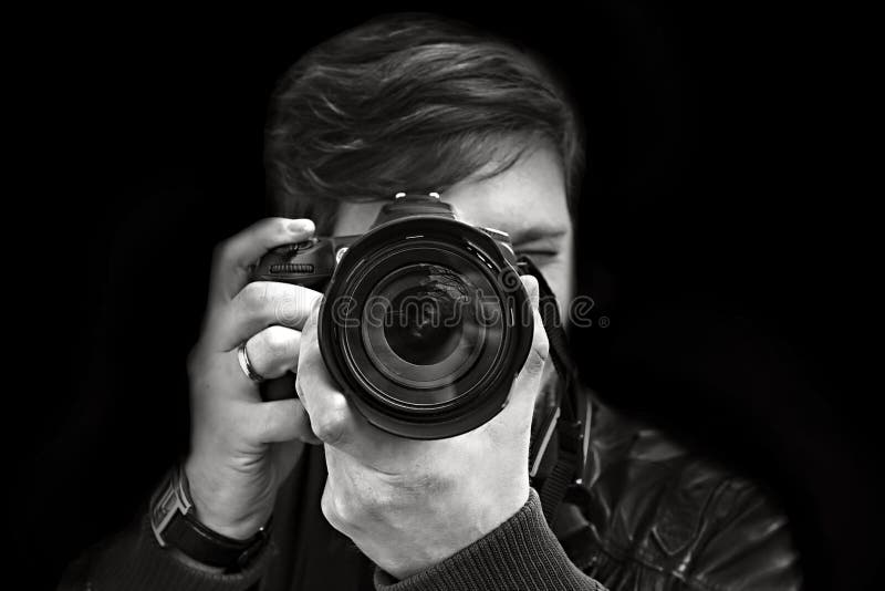 Photographer Takes a Picture. Front View, Close-up Stock Photo - Image ...