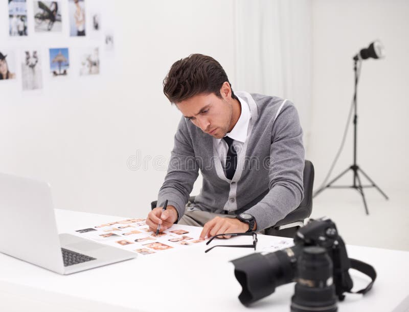 Photographer, Thinking and Man Editing in Office with Computer To ...