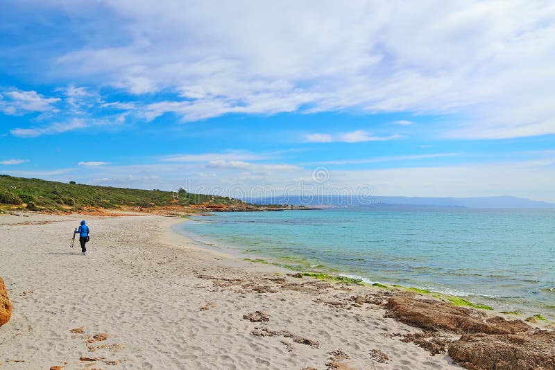 Photographer with Tripod Walking in Le Bombarde Beach Stock Image ...