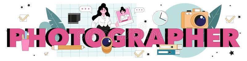 Photographer Typographic Header. Photographer Teaching of Light Stock ...