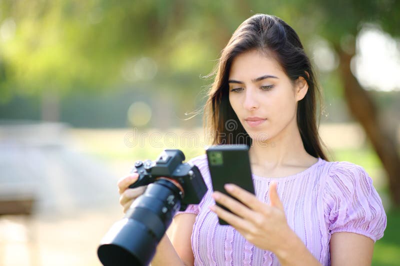 Photographer Using Camera and Smart Phone Stock Image - Image of ...