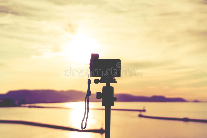 Photographer Using Camera To Shoot Sunset on Japan Island Stock Image ...