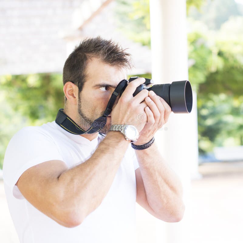 Photographer Using Professional Camera. Stock Photo - Image of portrait ...